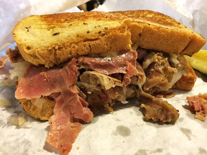 A perfectly executed sandwich masterpiece, where each ingredient knows its role. That pickle on the side isn't just garnish&mdash;it's essential punctuation.