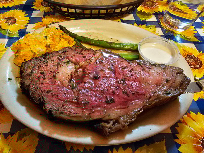 This isn't just prime rib&mdash;it's a masterclass in meat preparation, looking so perfectly pink and tender it could make a vegetarian question their life choices.