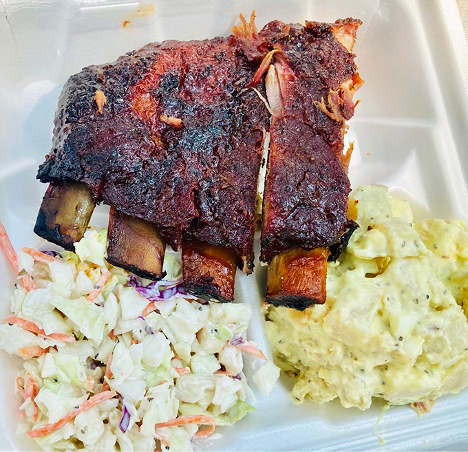 These ribs don't just fall off the bone – they practically leap into your mouth, their smoke ring telling tales of patient craftsmanship.