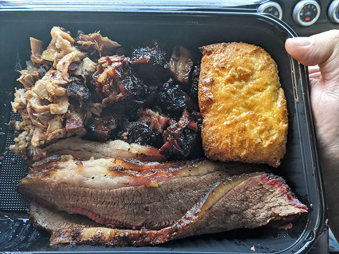 Barbecue to-go that transforms your car into a rolling aromatic paradise. The smell alone is worth the trip.