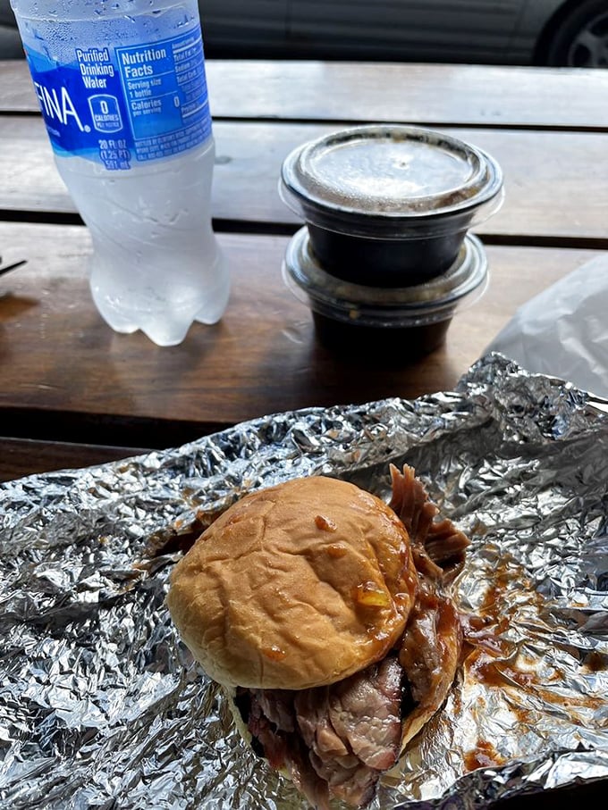 Barbecue minimalism at its finest &ndash; a simple bun barely containing the star of the show: slow-smoked, sauce-kissed brisket that melts before you even bite.