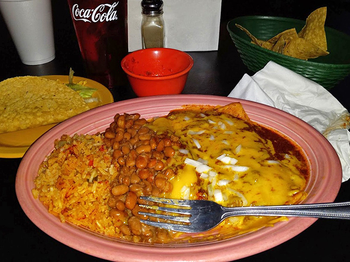 These enchiladas aren't just covered in cheese—they're tucked in under a golden blanket that makes you want to dive right in.