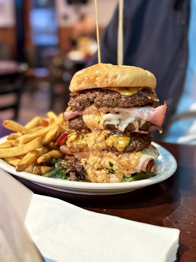 Not so much a burger as a skyscraper of beef and toppings. The Big Benny requires a game plan and possibly an engineering degree.