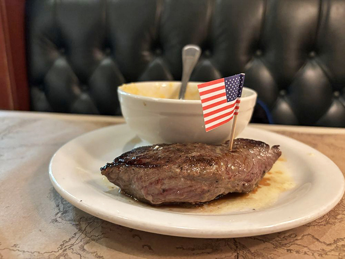 This bison steak, proudly flying the American flag, isn't just dinner&mdash;it's patriotism you can eat with a knife and fork.