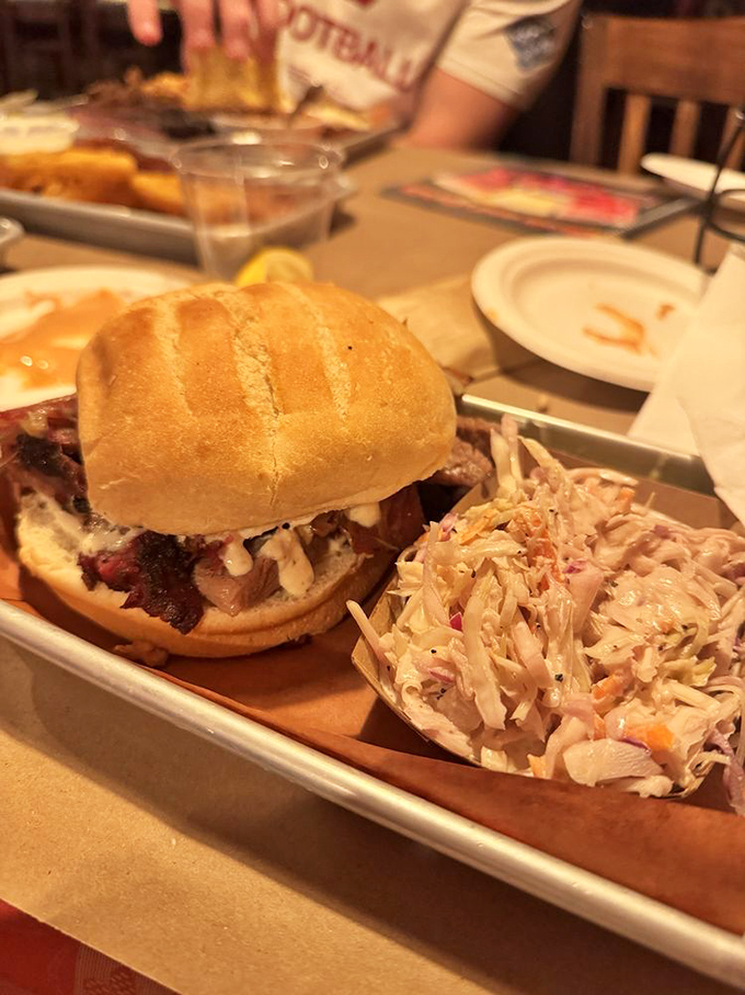 This sandwich isn't just lunch&mdash;it's a commitment. The coleslaw provides the illusion that you're making a balanced dietary choice.