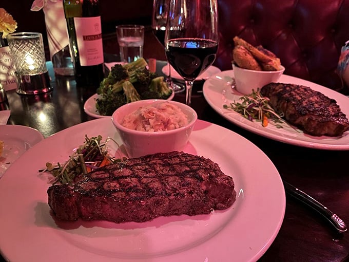 This New York Strip isn't just a steak&mdash;it's a masterpiece of marbling, with grill marks so perfect they belong in a museum of culinary art.