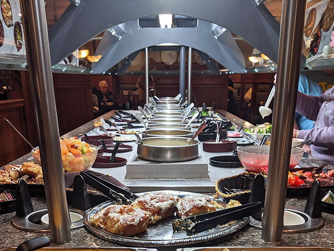 The buffet lineup that launches a thousand food dreams. Those warming trays contain more comfort than a memory foam mattress showroom.