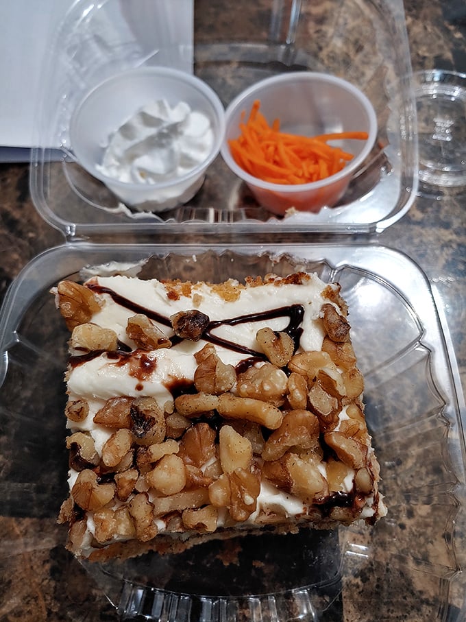 The legendary carrot cake in all its glory&mdash;where cream cheese frosting, candied walnuts, and shredded carrots unite in a dessert that's worth every single calorie.