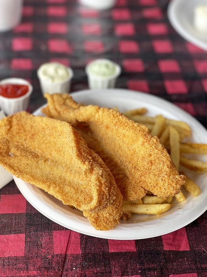 Golden-fried catfish that would make a coastal chef jealous. Crispy exterior, flaky interior, and those perfectly golden fries!