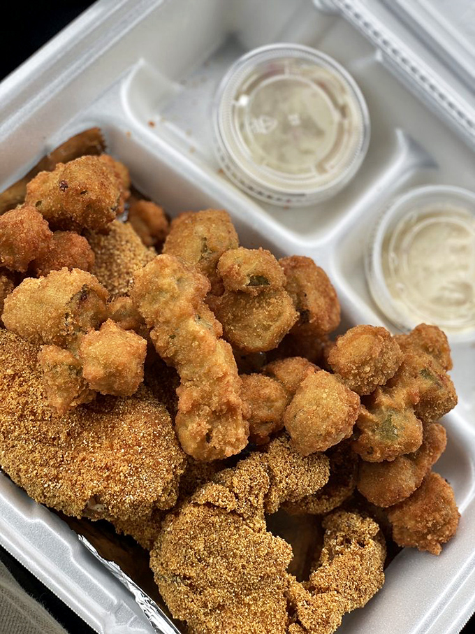 Golden nuggets of joy! These catfish nuggets deliver that perfect crunch-to-tenderness ratio that makes you forget you're hundreds of miles from any coast.