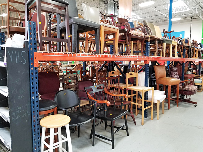 Chair heaven! From dining sets to office swivels, this wooden army stands at attention, ready for your "take a seat" command.