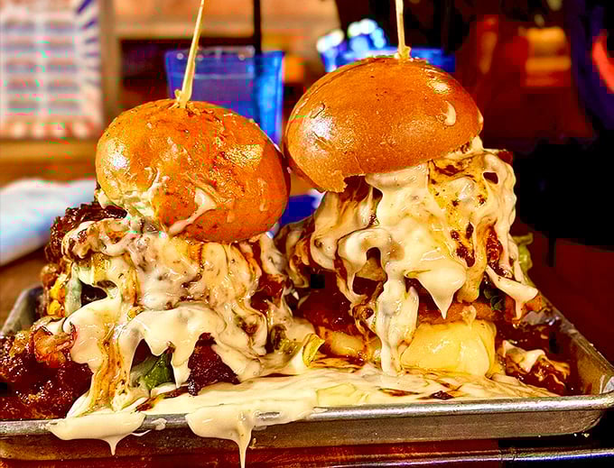 Not so much a burger as a gravity-defying monument to excess. Your cardiologist just felt a disturbance in the Force.