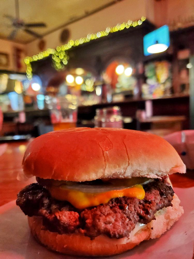 This isn't just a burger, it's edible Missouri history &ndash; served simply on wax paper, letting those perfectly seared edges and melted cheese speak for themselves.