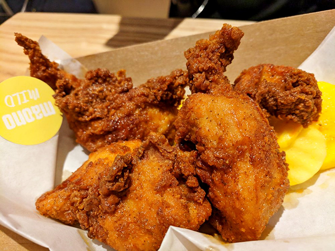 Golden-brown perfection that makes Colonel Sanders weep with envy. Each piece of Ma'ono's fried chicken delivers that soundtrack-worthy crunch followed by juicy tenderness.