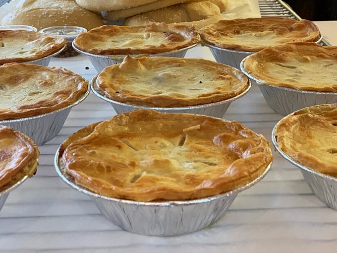 Golden-brown pot pie perfection that would make your grandmother both jealous and proud. That flaky crust is architecture you can eat.