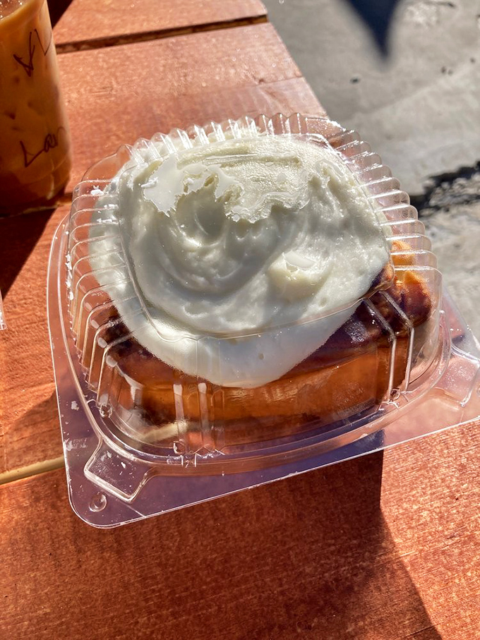 This to-go cinnamon roll isn't just breakfast&mdash;it's a portable therapy session with cream cheese frosting as the co-pay.