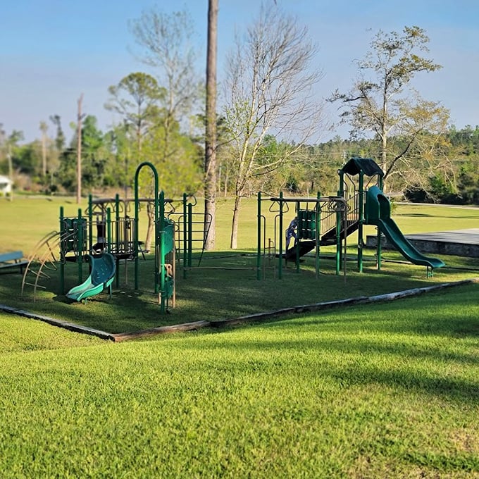 Kids' paradise meets parents' respite at this green playground where energy is burned faster than calories at a county fair.