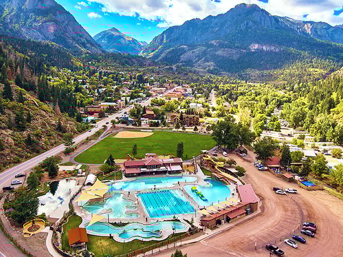 The Ouray Hot Springs Pool complex offers the perfect remedy for hiking-weary muscles, with mountains standing guard like spa attendants.