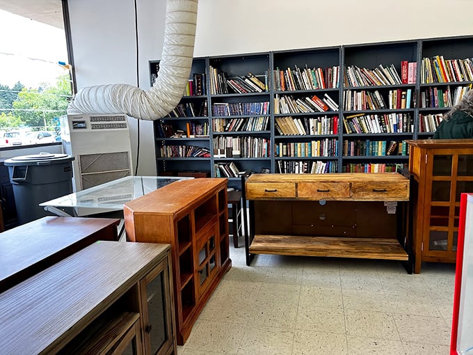 Wooden console tables and media centers stand at attention like candidates at a furniture job interview. Each piece silently whispers, "Pick me for your living room!"