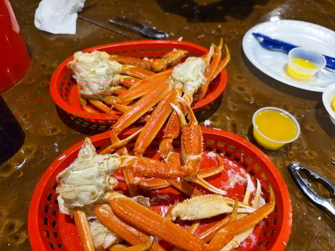 Snow crab legs, nature's puzzle of deliciousness, arrive ready for the satisfying crack-and-dip ritual that makes seafood both dinner and entertainment.