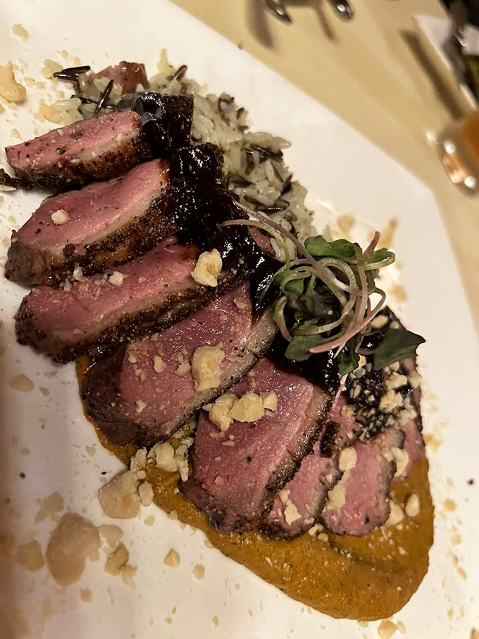 Duck so perfectly seared it deserves its own portrait on the wall. The melt-in-your-mouth meat with rich sauce is practically posing for its glamour shot.