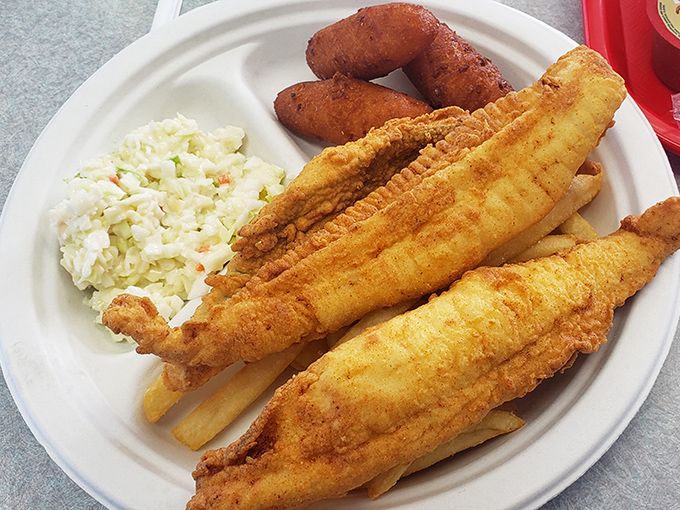 Golden flounder fillets that crackle when your fork hits them &ndash; this isn't just fried fish, it's edible sunshine.