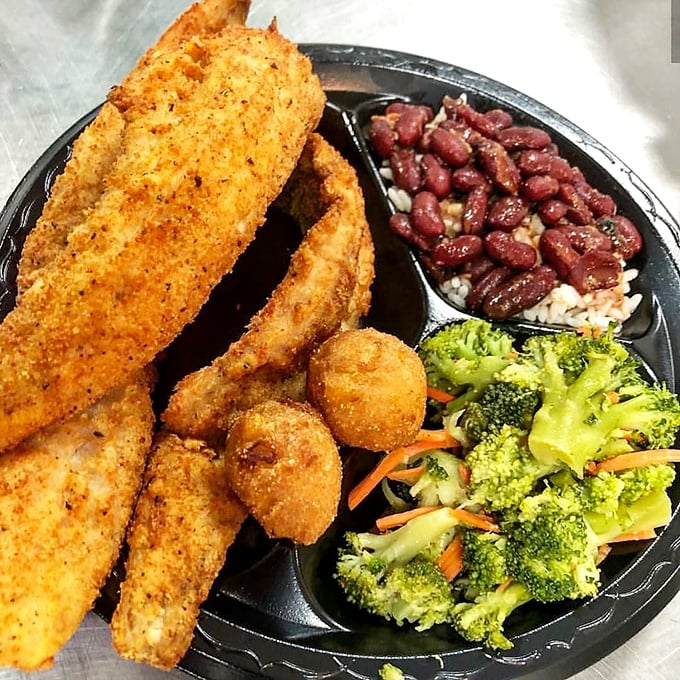 Golden-crusted whiting that could make a pescatarian weep tears of joy, perfectly paired with hearty sides that mean business.