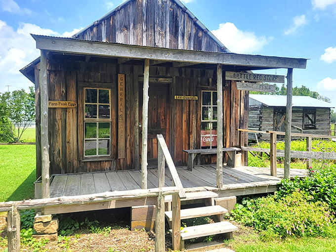 The Little Red Store looks like it was plucked straight from a Western film set, complete with vintage Coca-Cola sign and worn wooden steps.