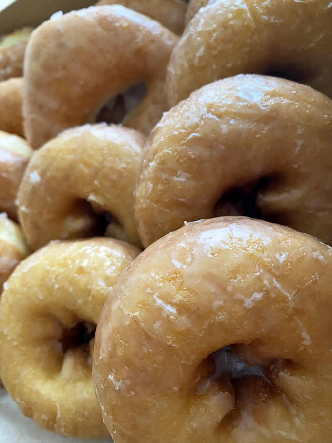 Golden halos of fried perfection. These glazed beauties glisten with the kind of shine that makes resistance utterly futile.