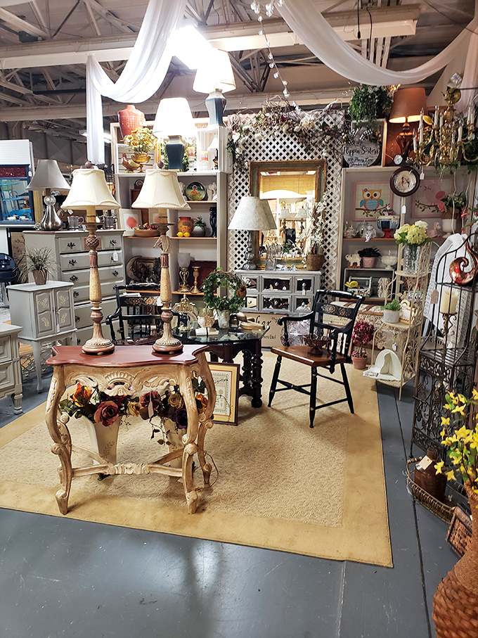 A curated collection of elegance awaits in this charming home d&eacute;cor booth, where yesterday's furniture finds purpose in tomorrow's living rooms.