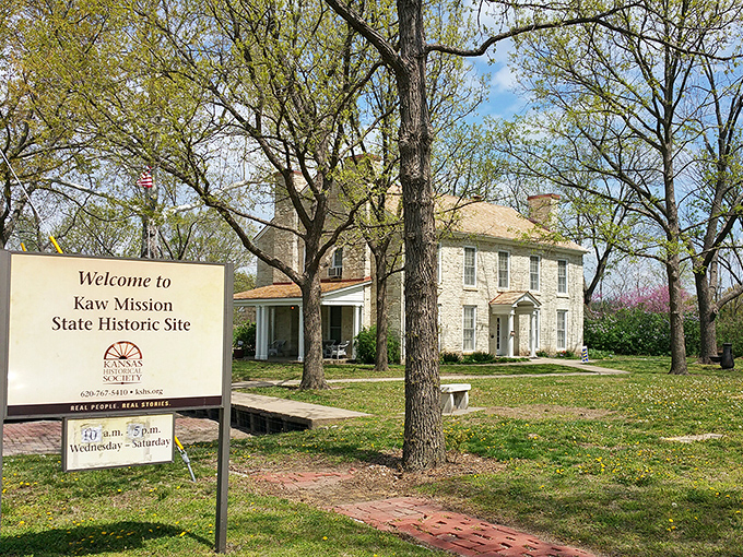 The Kaw Mission stands as a limestone testament to complicated history, where education and cultural collision met on the frontier.