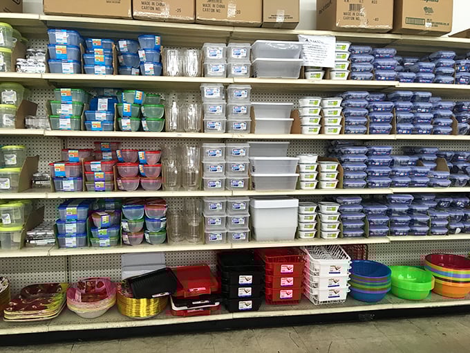 Storage container paradise! From meal prep to holiday leftovers, this aisle solves the eternal question: "Where did I put that?"
