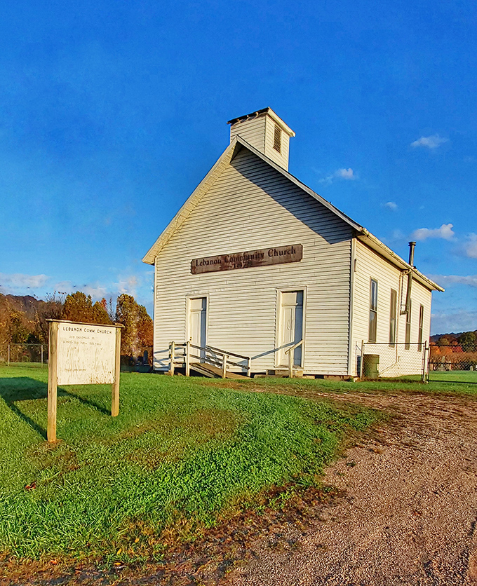 This charming white clapboard Lebanon Community Church could easily be the setting for a Hallmark movie's pivotal wedding scene.