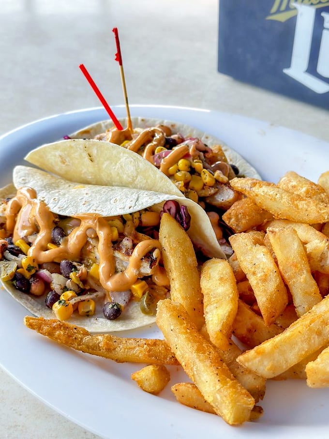 These tacos don't whisper "Florida"&mdash;they belt it out like Jimmy Buffett at an encore. Black beans, corn salsa, and that sauce!