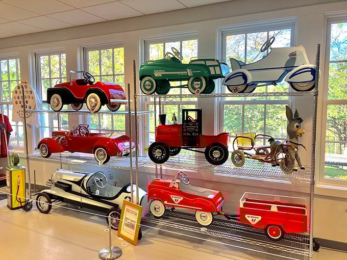 Pedal cars that would make any collector's heart race. From fire engines to roadsters, these miniature marvels showcase an era when toys were built to last.