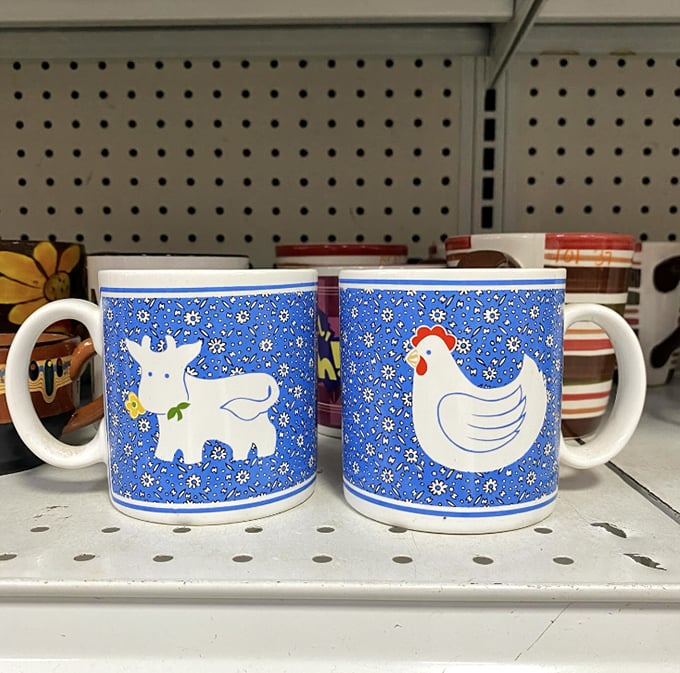 Farm animals on mugs that would make your morning coffee taste like childhood nostalgia. These ceramic time capsules are waiting to become someone's favorite cup.