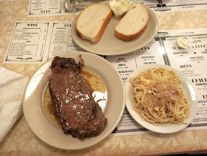 The star of the show: a New York Strip swimming in that magical Greek-style butter sauce. Vegetarians, avert your eyes&mdash;this is carnivore territory.