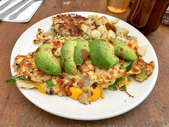 Behold the California compromise &ndash; a hearty omelet that somehow makes you feel virtuous with those perfect avocado slices. Green goddess indeed!
