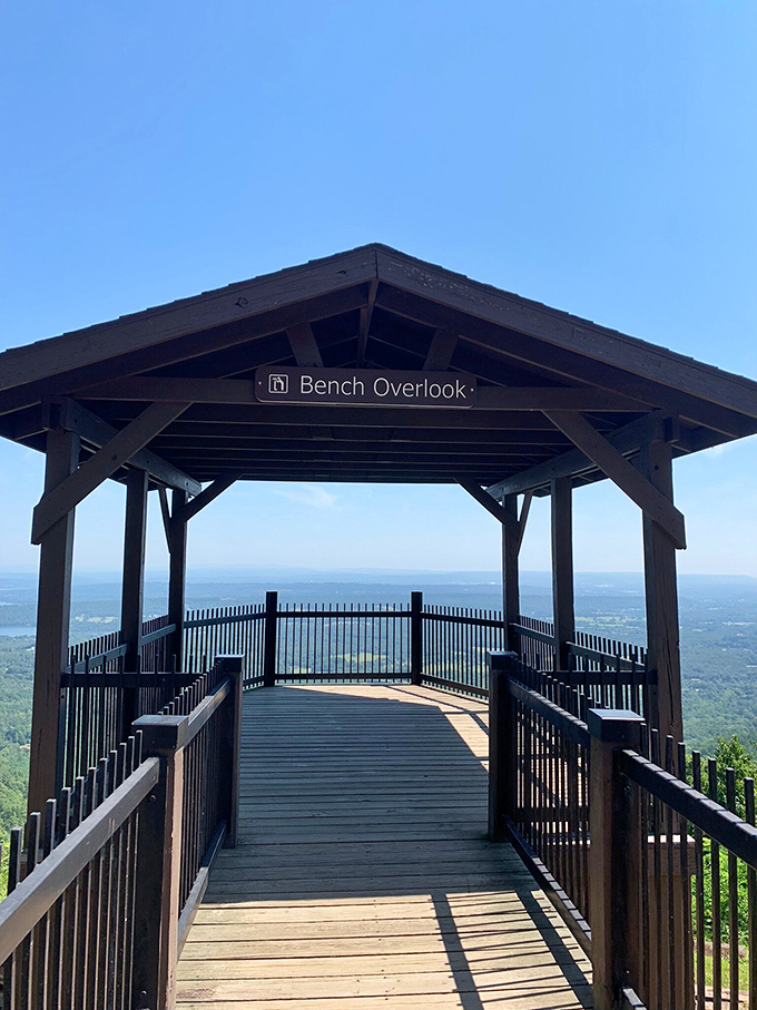The Bench Overlook pavilion: where "I'm just resting for a minute" turns into an hour of contemplating life's big questions against a backdrop that dwarfs them all.