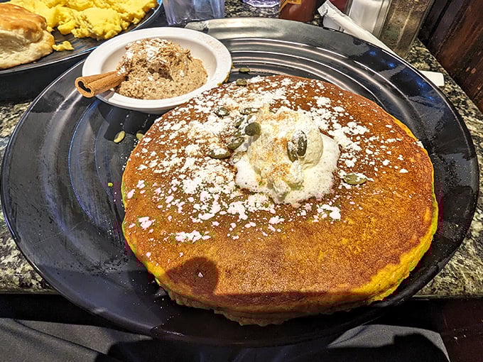 This pancake isn't just big&mdash;it's the breakfast equivalent of the moon landing. One small bite for you, one giant leap for your taste buds.