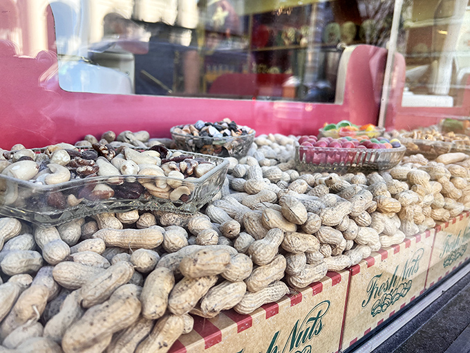Fresh roasted peanuts in their shells&mdash;nature's perfect snack package, displayed with the reverence usually reserved for fine jewelry.