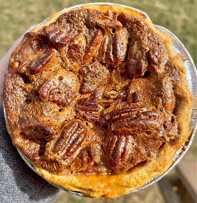 This Pecan Butterscotch pie isn't just dessert; it's an edible work of art where each pecan is perfectly placed like a delicious game of culinary Tetris.
