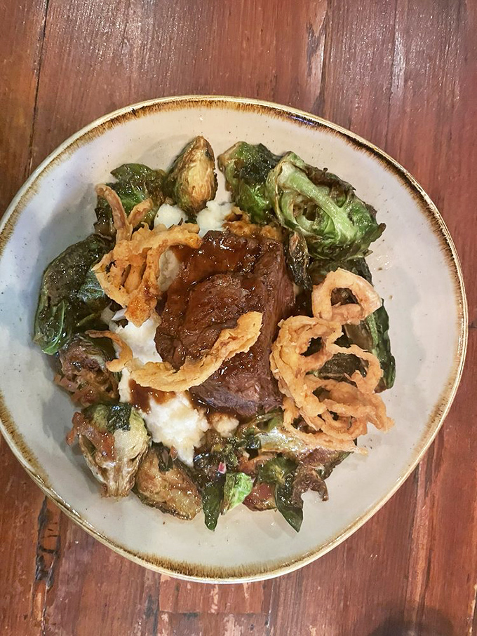 A masterpiece of beef and Brussels sprouts that makes you wonder if vegetables were created just to accompany prime rib.