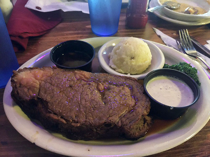 The star of the show: slow-roasted prime rib with au jus and horseradish. Meat this tender doesn't need a knife&mdash;just a moment of silent appreciation.