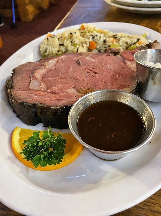 This prime rib isn't just dinner, it's a statement &ndash; perfectly pink, accompanied by mashed potatoes with a gravy lake worthy of its own zip code.