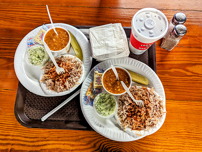 Two perfect plates of Georgia barbecue nirvana&mdash;where the meat, stew, and coleslaw perform a three-part harmony that would make Ray Charles proud.