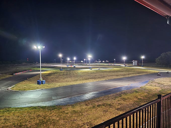 Under the stars, the illuminated track becomes a ribbon of possibility. Night racing adds that "I probably shouldn't be having this much fun" feeling.