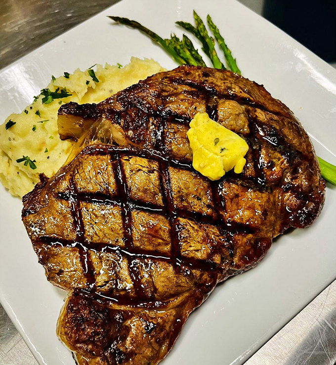 Behold the star of our show&mdash;a perfectly cross-hatched ribeye that doesn't need fancy tricks, just butter, fire, and respect for good beef.