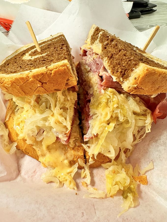 The legendary Reuben in all its glory&mdash;where corned beef, sauerkraut, and Swiss cheese perform a perfectly choreographed dance on rye.