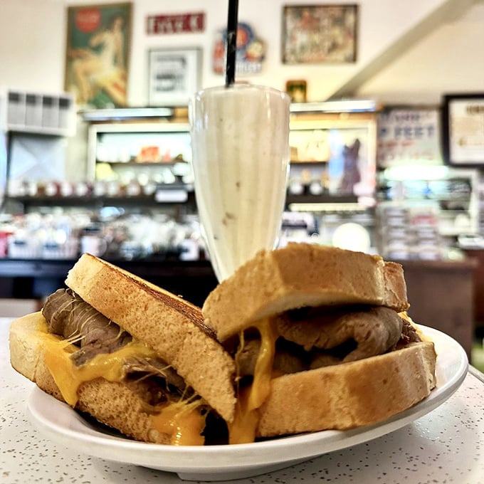 Melty cheese meets savory roast beef in a sandwich that would make your grandfather nostalgic and your cardiologist nervous.